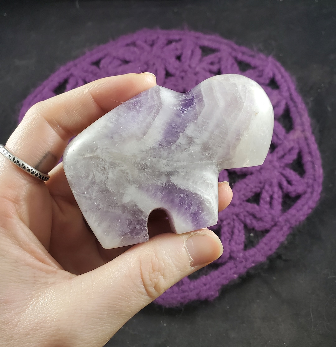 Chevron Amethyst Buffalo Carved Bison Purple White Banded Crystal ...