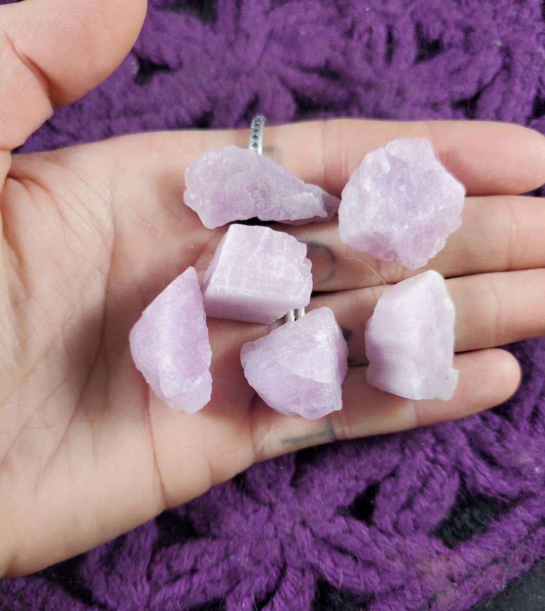 6 Raw Kunzite Crystal Rare Stones Purple Pink Small Gridding Crystals ...