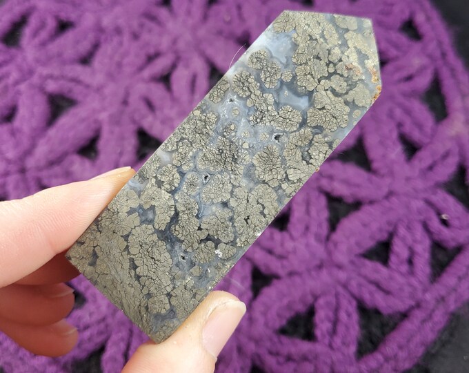 Marcasite in Agate Polished Tower Crystal Point Natural Vugs Pyrite ...