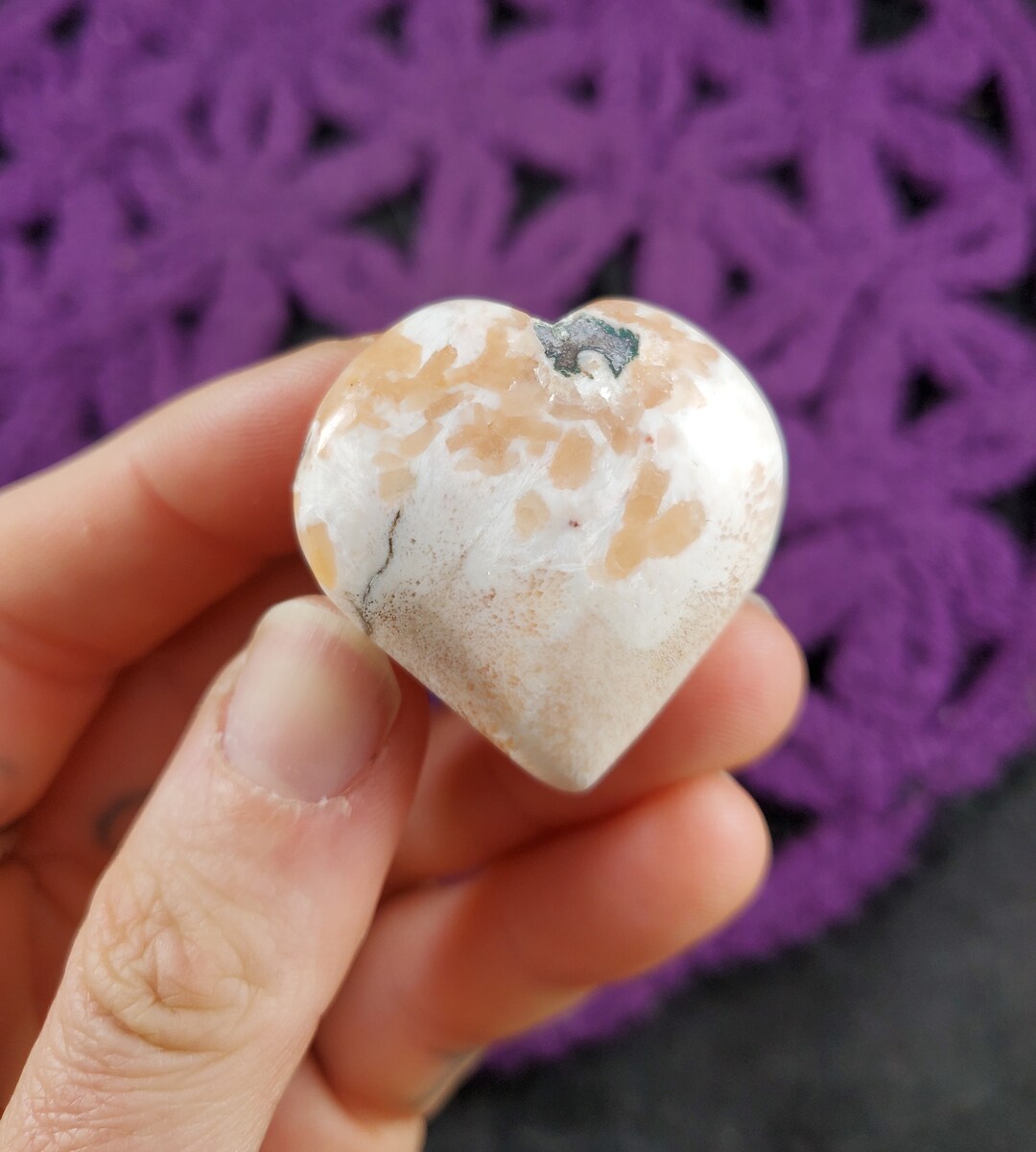 Peach Stilbite and Scolecite Heart Crystal Polished Stones Crystals ...
