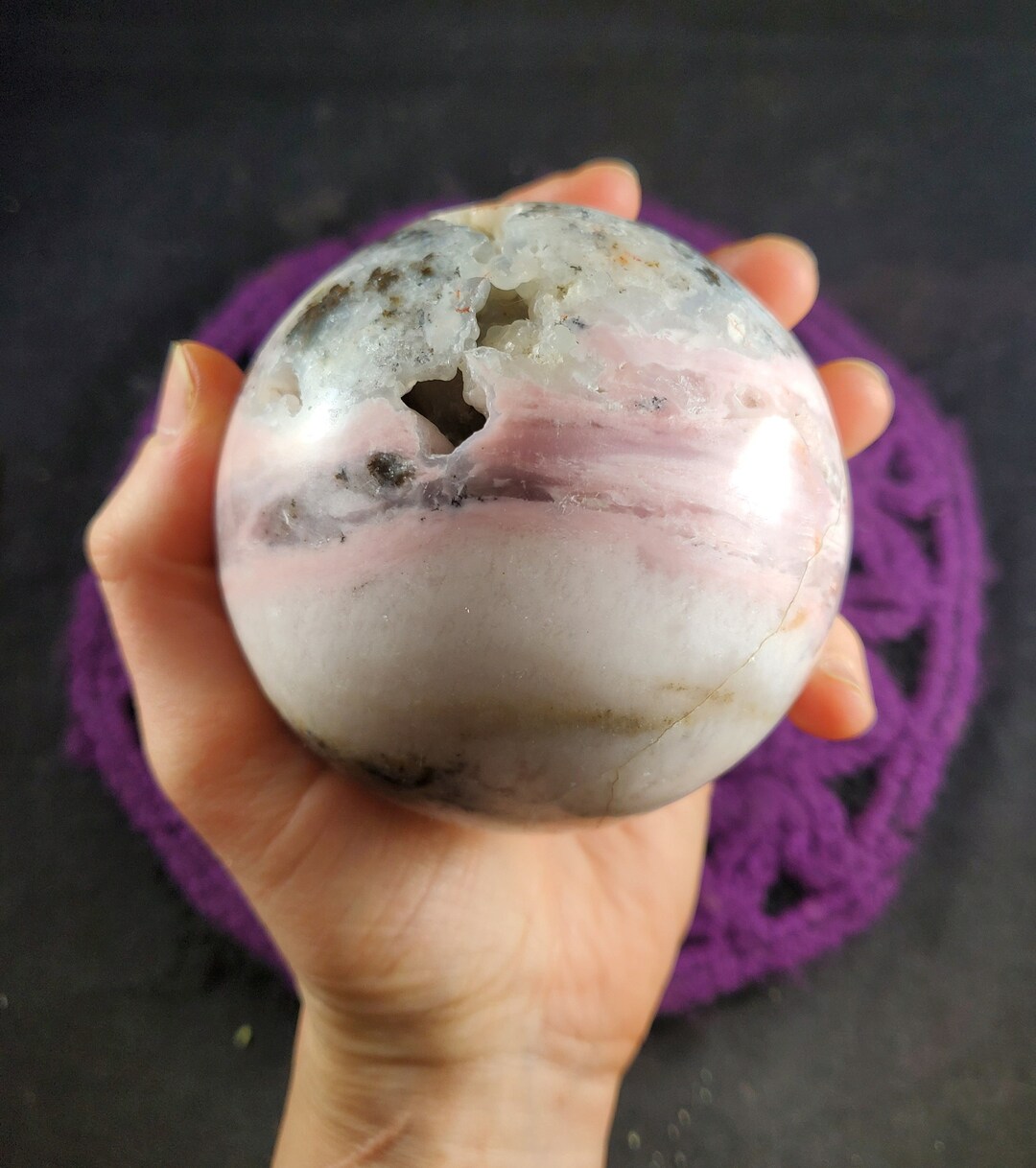 XL Pink Opal Sphere Crystal Ball Stones 80mm Carved Crystals Extra ...