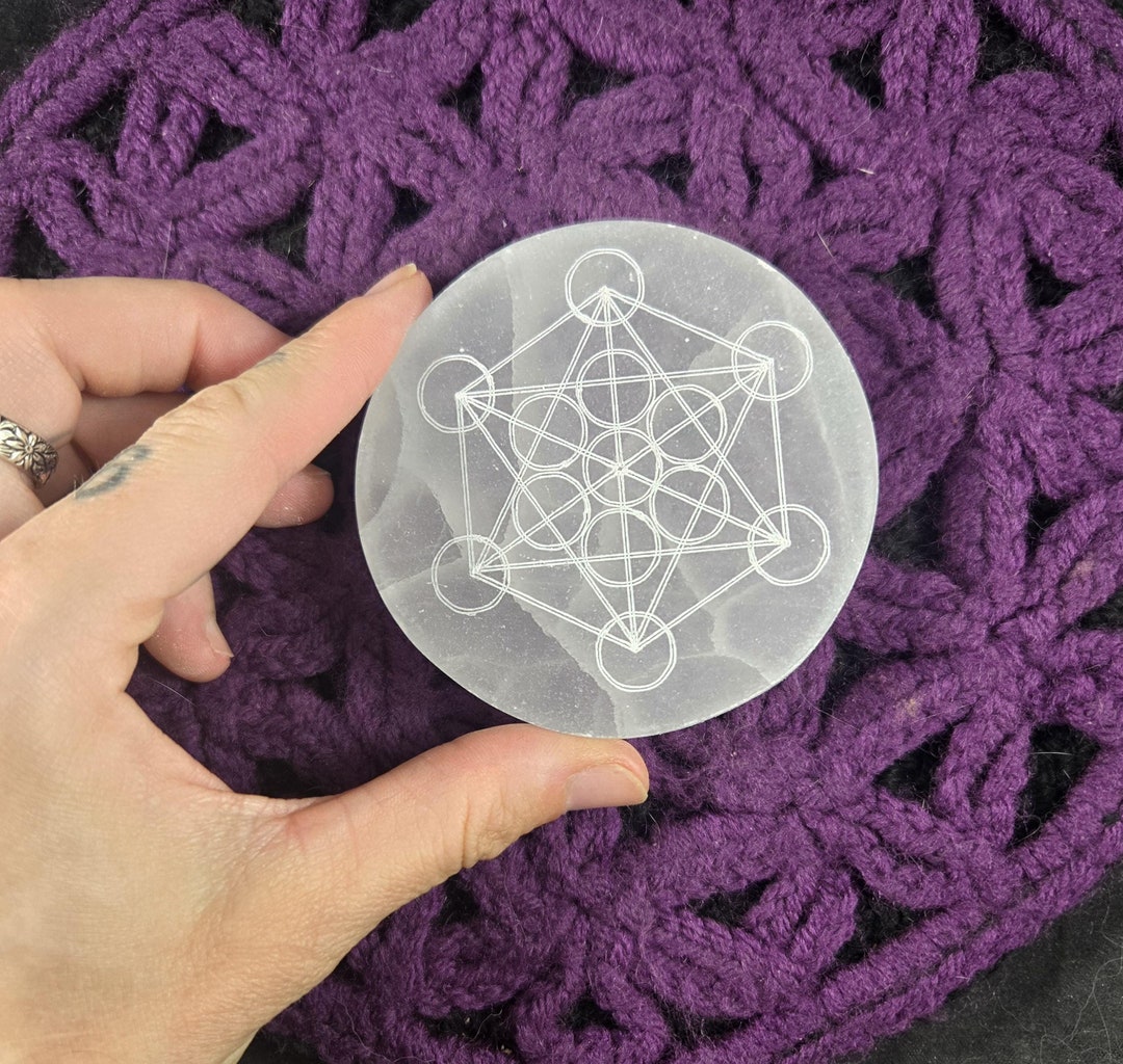 Etched Selenite Circle Metatron Grid Etching Slab Carving Polished ...