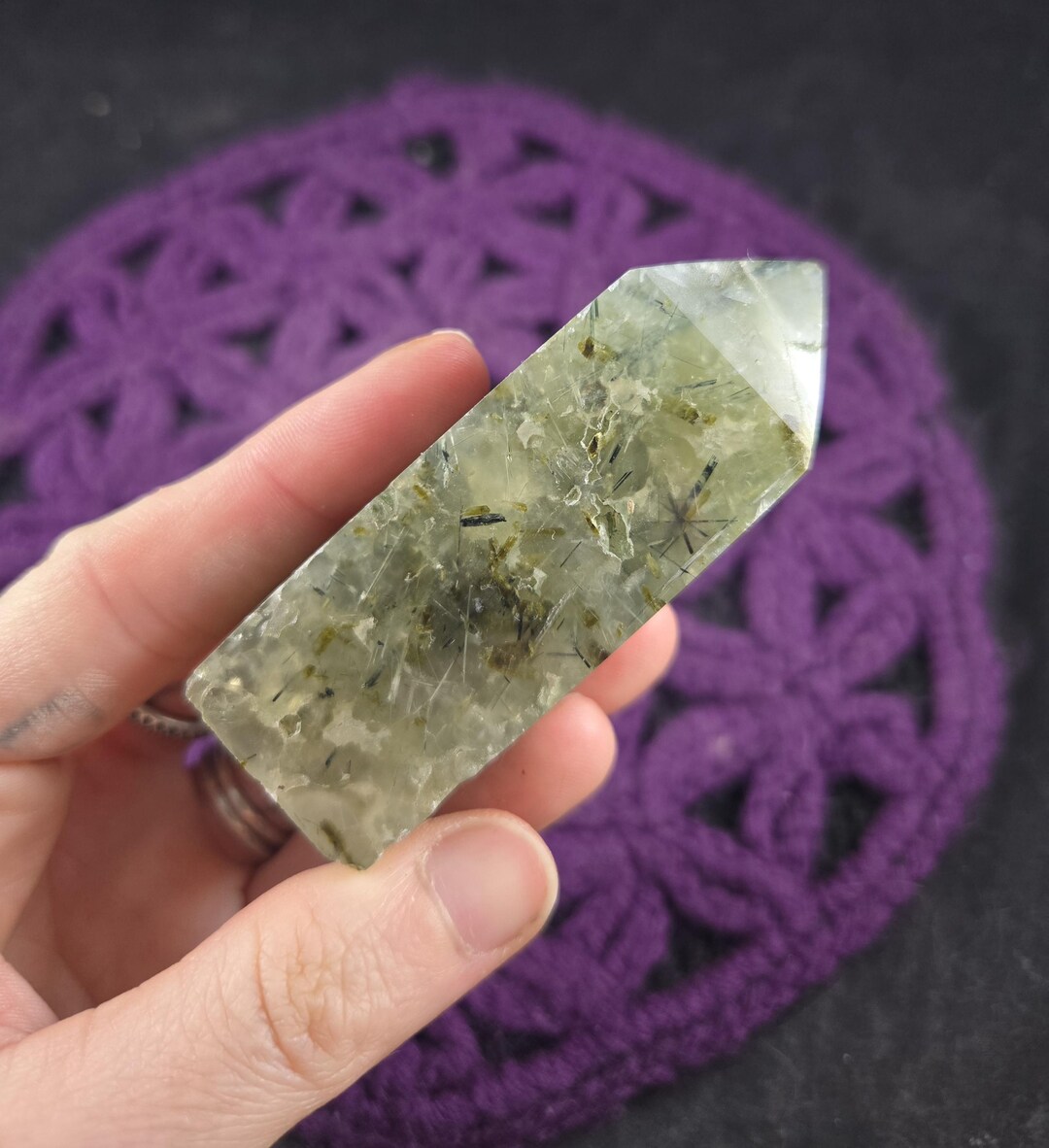 Prehnite With Epidote Polished Point Crystal Standing Stones Crystals ...