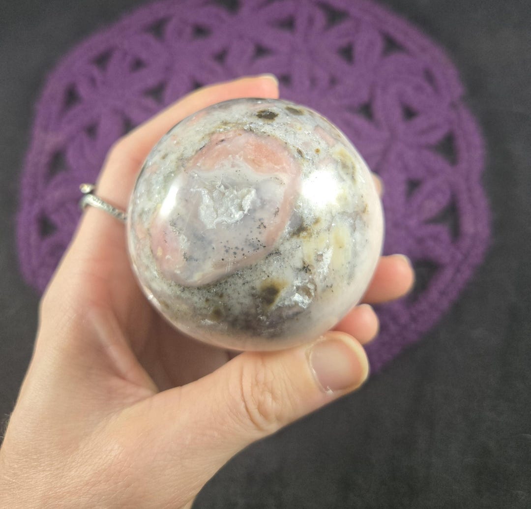 Pink Opal Sphere Crystal Ball Stones 62mm Carved Crystals Polished ...