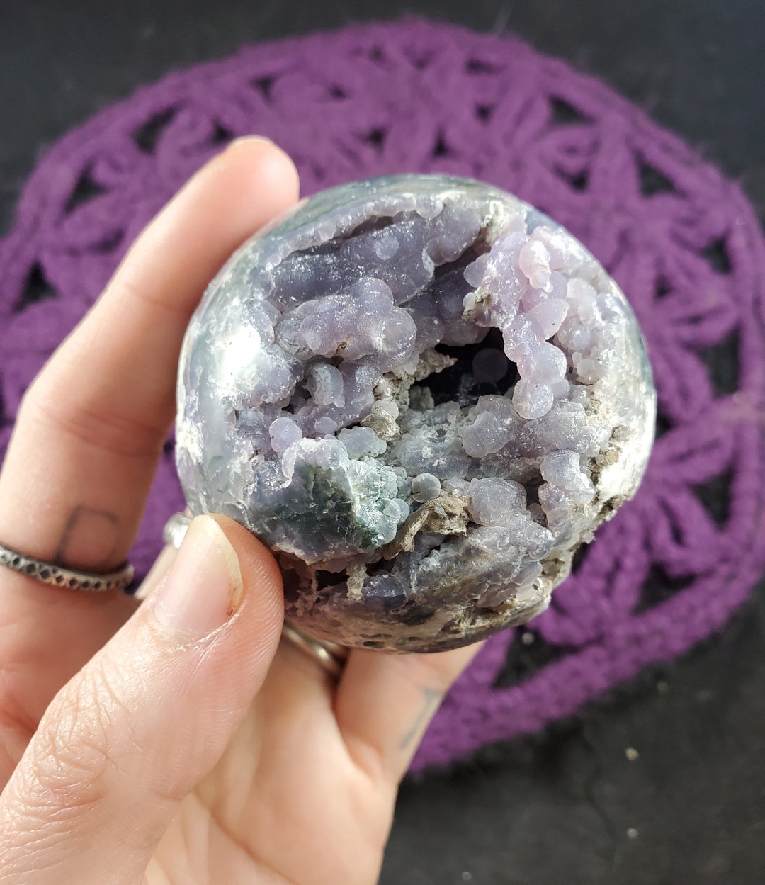 Grape Agate Sphere Geode Stone Crystal Stones Purple Botryoidal ...