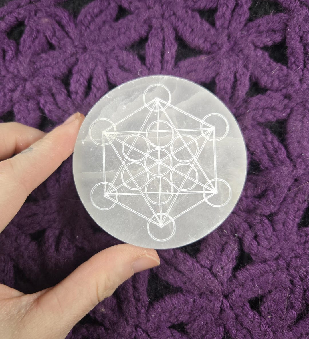 Etched Selenite Circle Metatron Grid Etching Slab Carving Polished ...