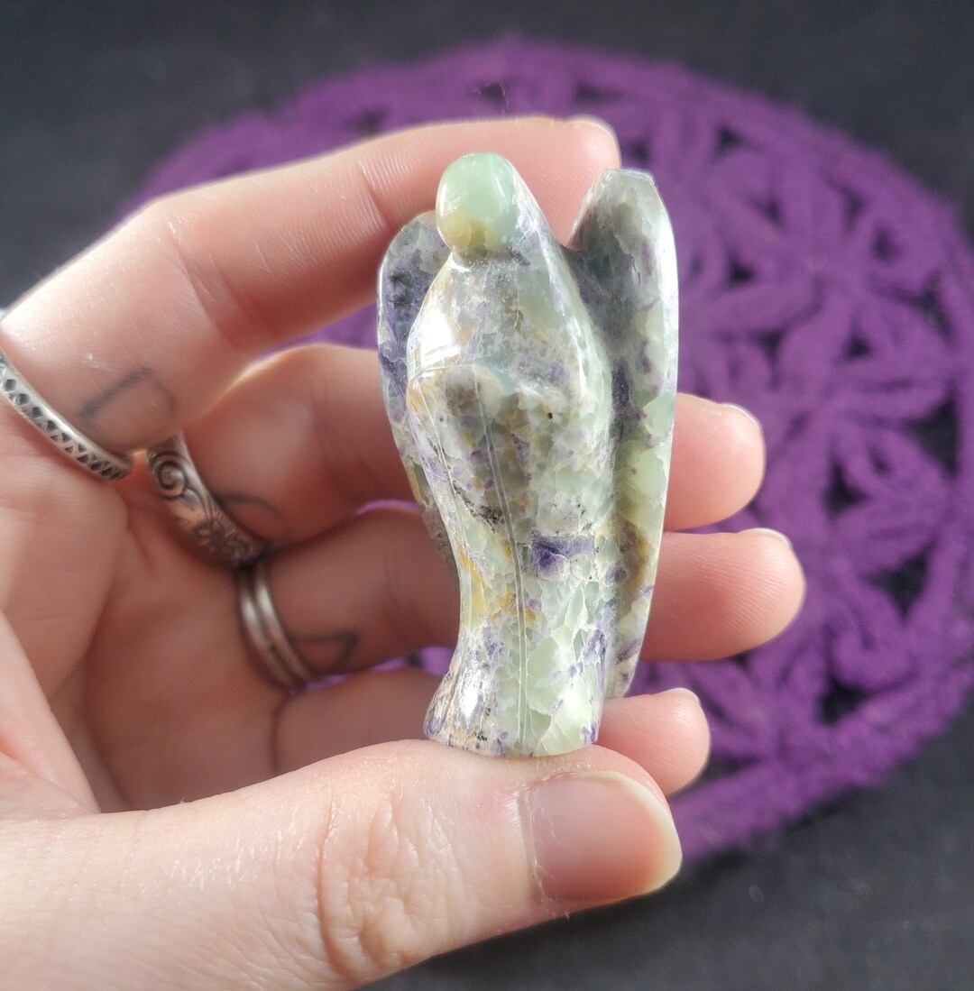 Bolivianite Angel Carving Green Serpentine Purple Fluorite Angelic ...
