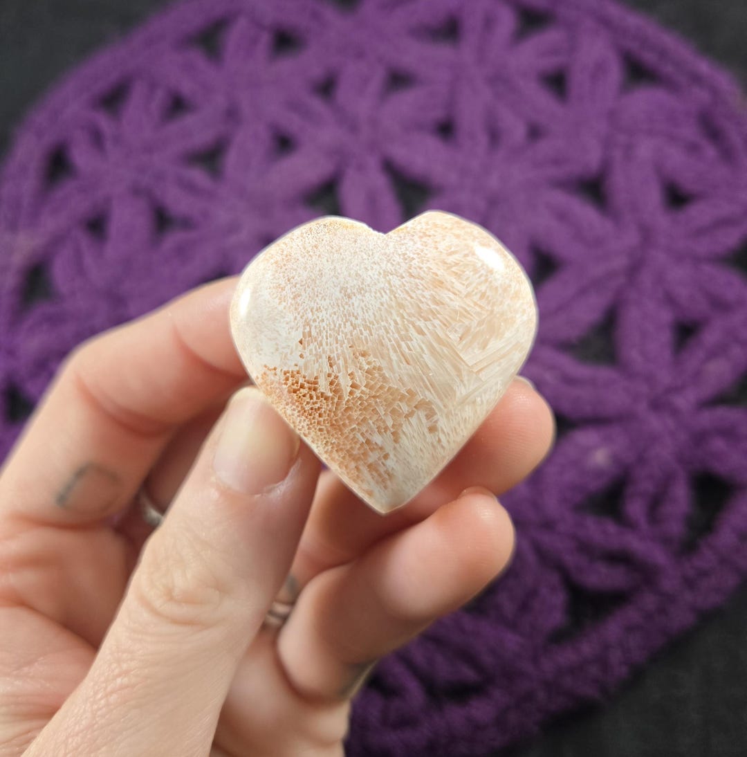 Peach Stilbite and Scolecite Heart Crystal Polished Stones Crystals ...