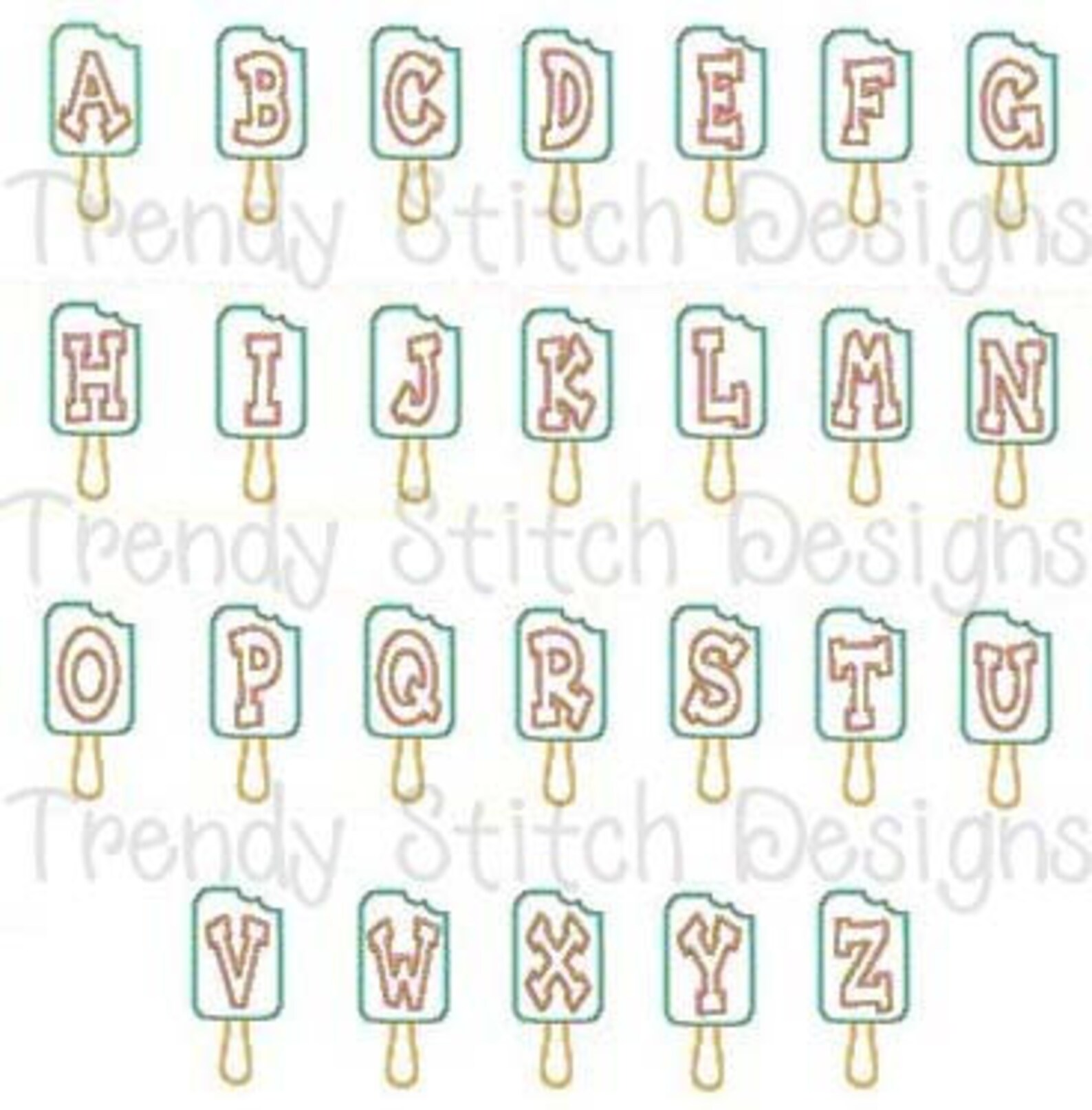 Popsicle Alphabet Applique Design Machine Embroidery Font - Etsy