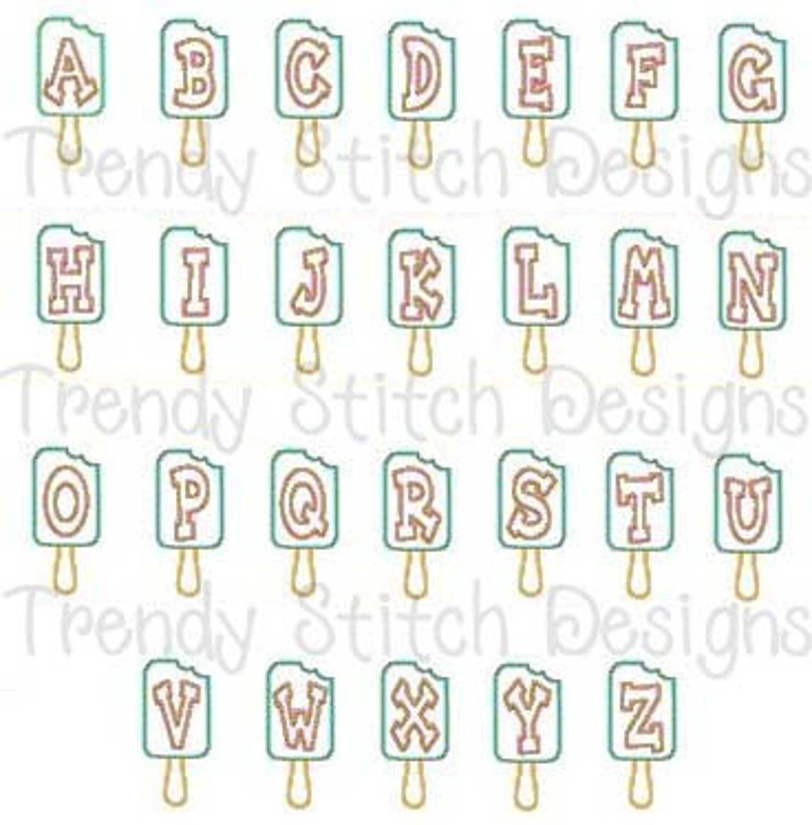 Popsicle Alphabet Applique Design Machine Embroidery Font - Etsy