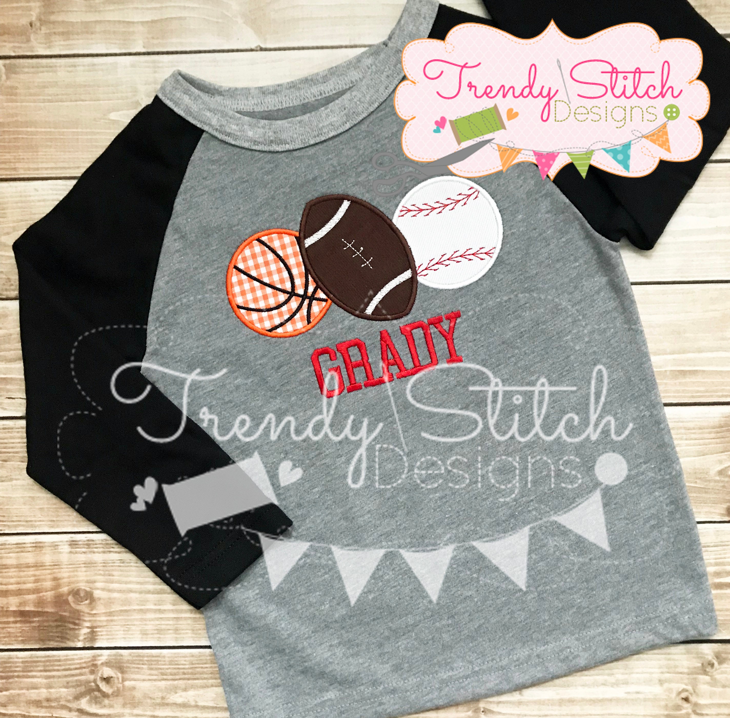 Sports Ball Combo 3 Applique Design Machine Embroidery Design ...