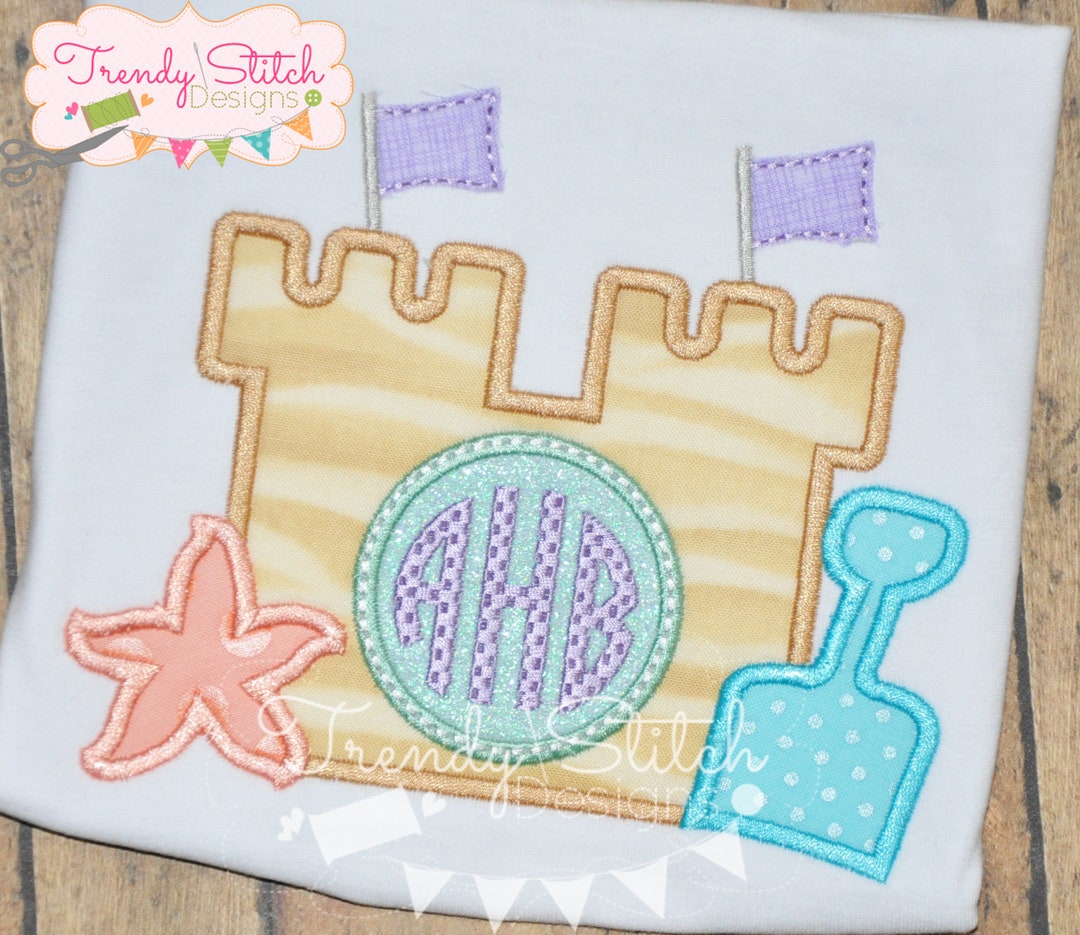 Sandcastle Monogram Applique Design Machine Embroidery Design INSTANT ...