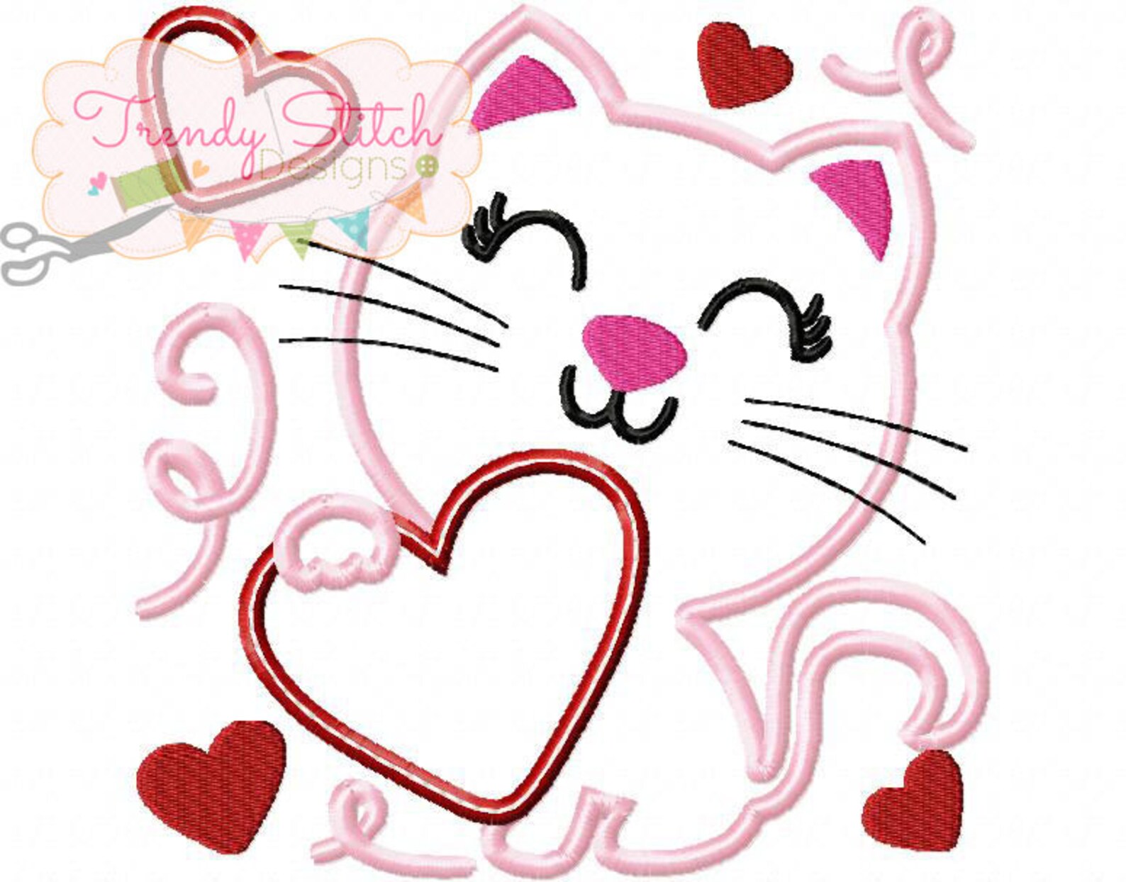 Heart Kitty Applique Design Machine Embroidery Design INSTANT - Etsy