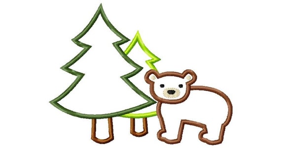 Forest Bear Applique Design Machine Embroidery