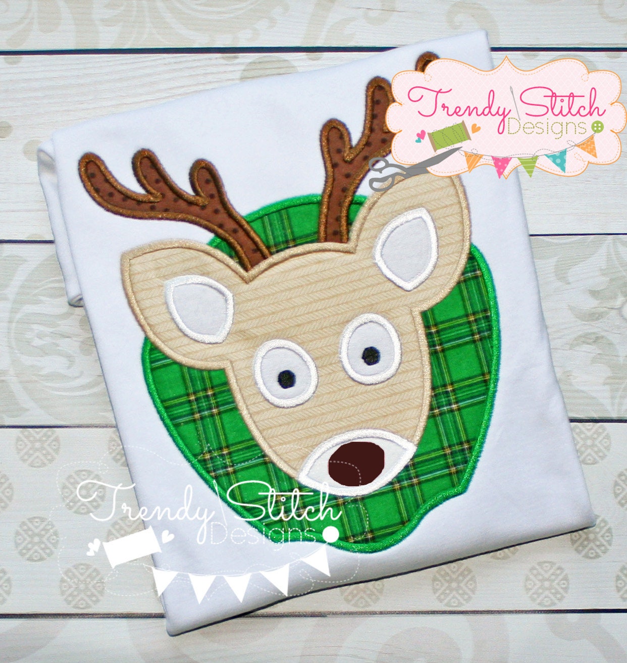 Deer Mount Applique Machine Embroidery Design INSTANT DOWNLOAD Reindeer ...