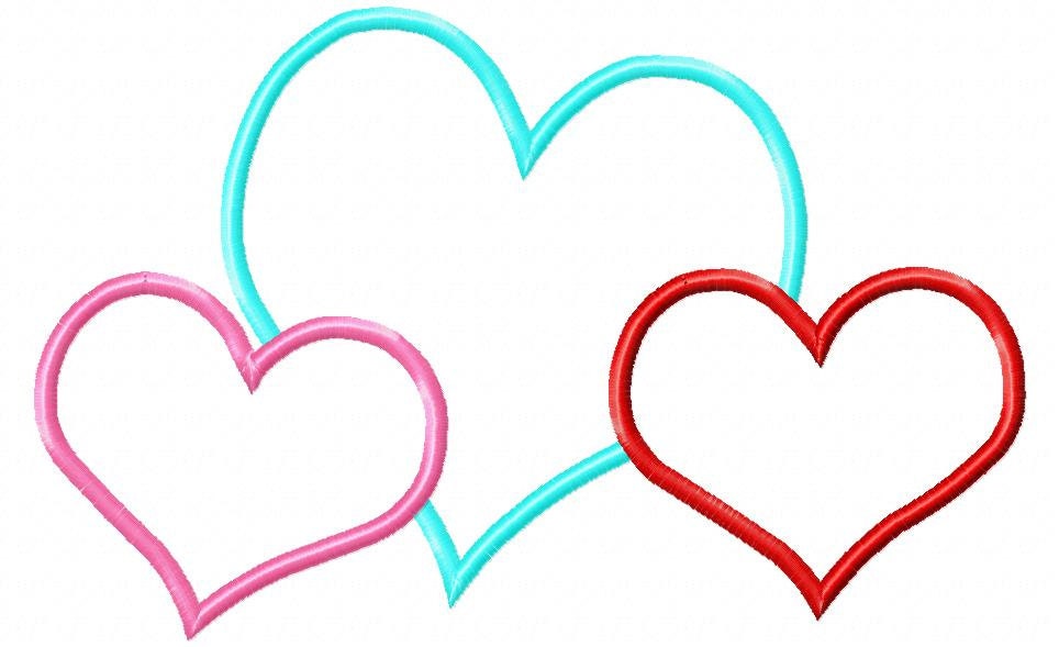 3 Hearts Applique Design Machine Embroidery Design INSTANT DOWNLOAD - Etsy