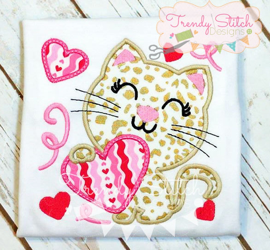 Heart Kitty Applique Design Machine Embroidery Design INSTANT DOWNLOAD ...
