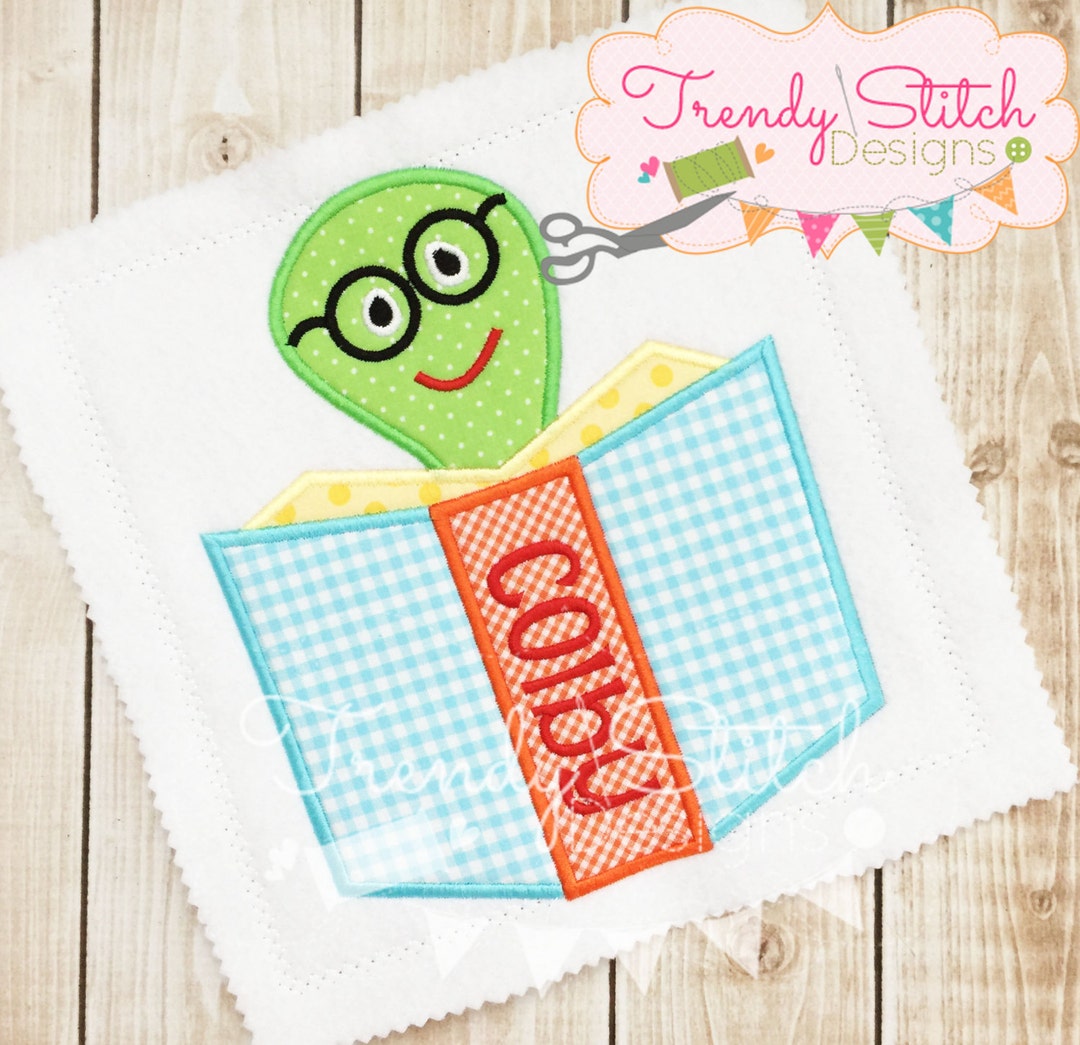 Bookworm Applique Design Machine Embroidery Design Back to School ...