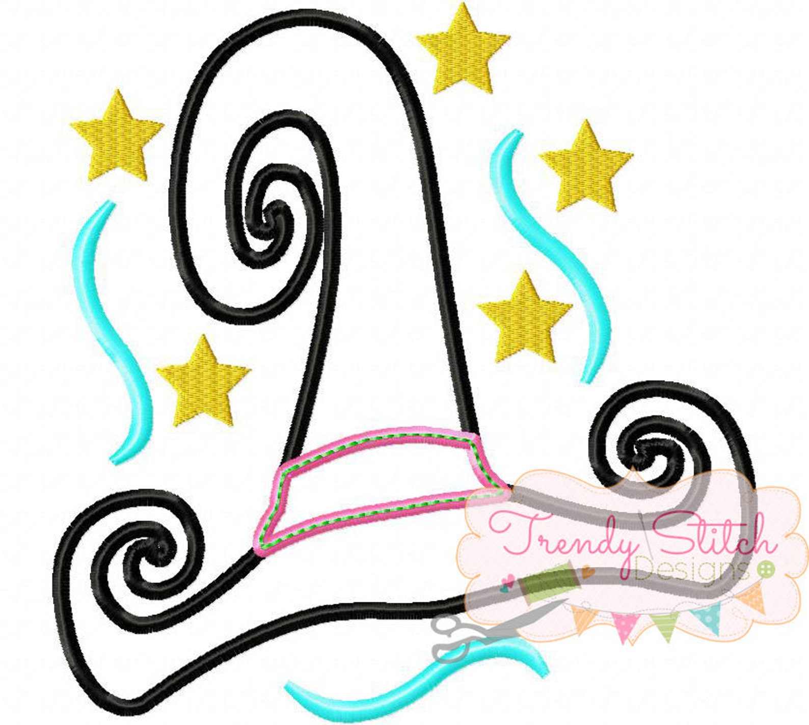 Whimsy Witch Hat 2 Applique Design Machine Embroidery INSTANT DOWNLOAD ...