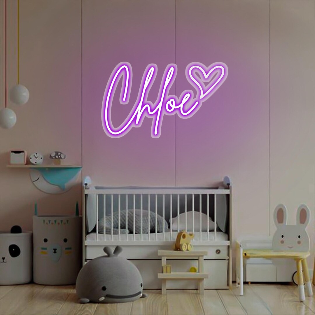 Custom Heart Name Sign, Kids Room Decor, Neon Name Sign, Neon Wall ...