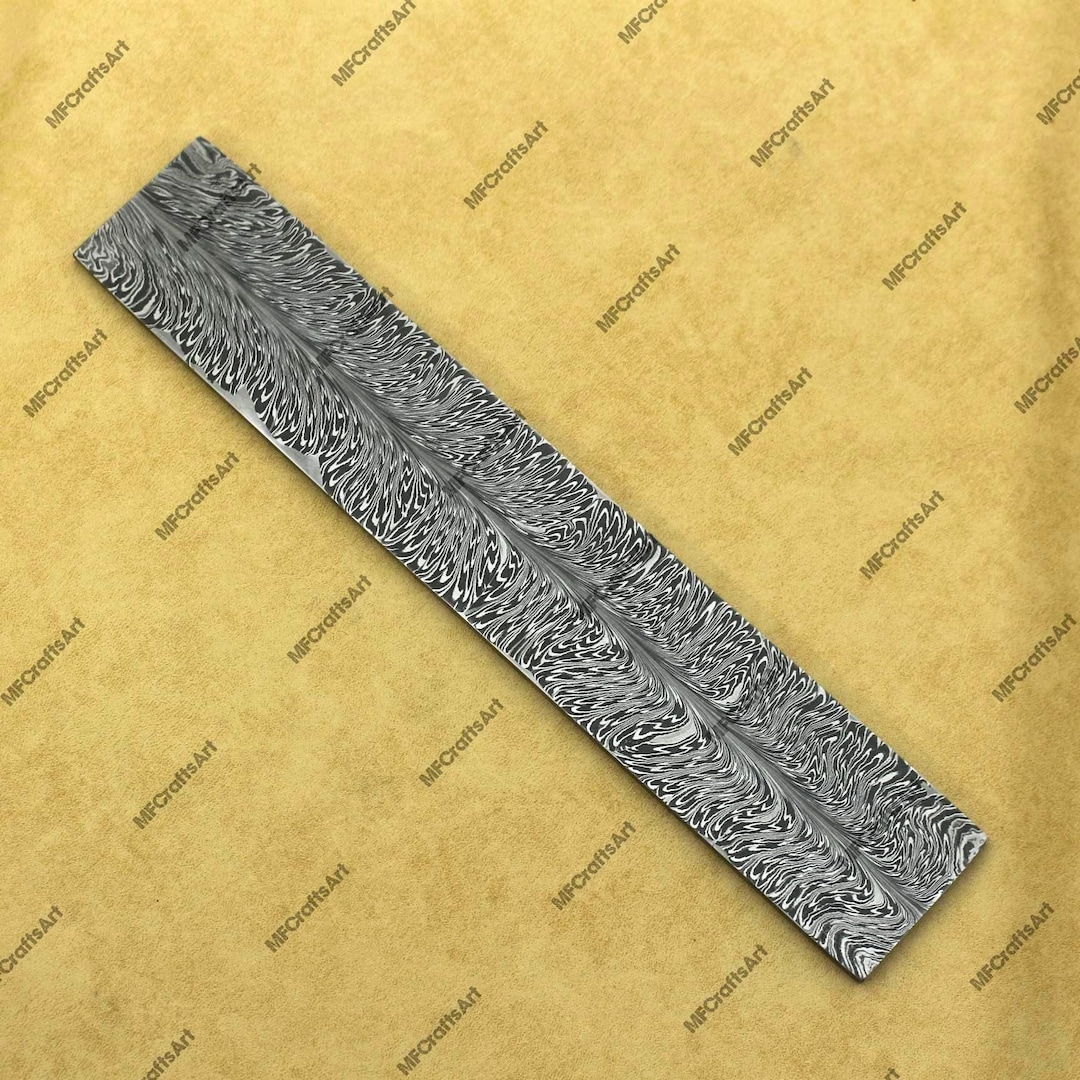 12" Handmade Forged Damascus Steel Feather Pattern Billet, Knife Making ...