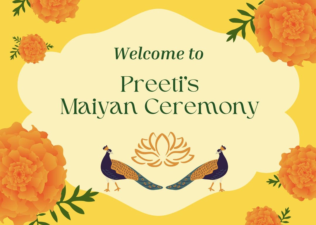 Orange Floral Peacock Marigold Wedding Welcome Sign, Maiyan Sign, Vatna ...