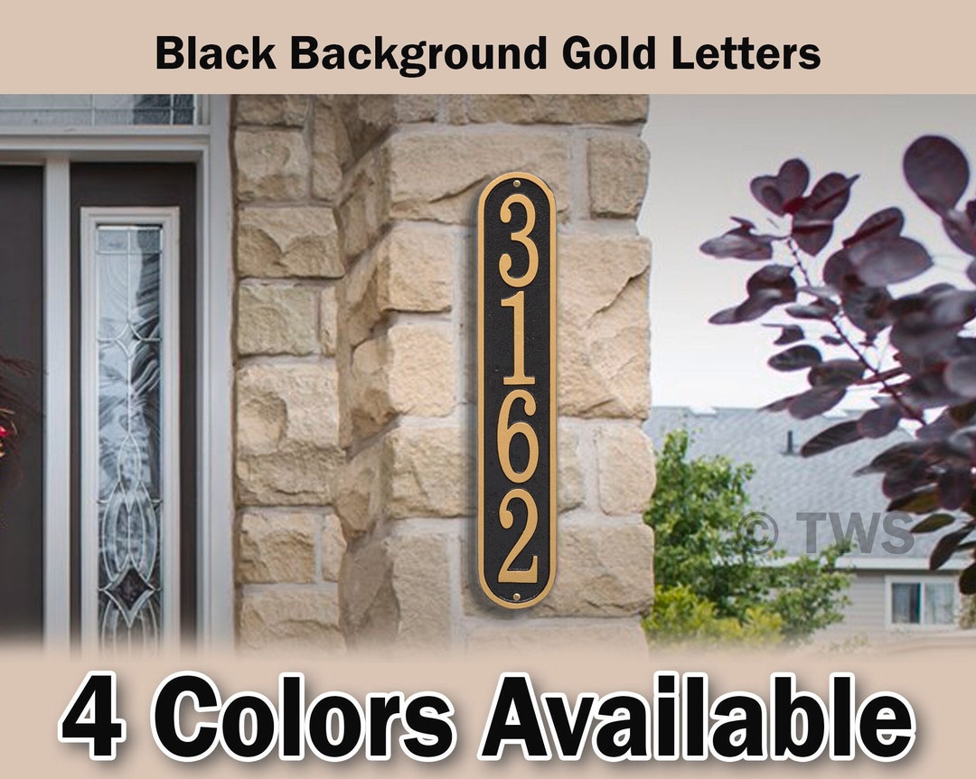Vertical House Number Sign - Personalized Metal Cast Aluminum Sign With ...