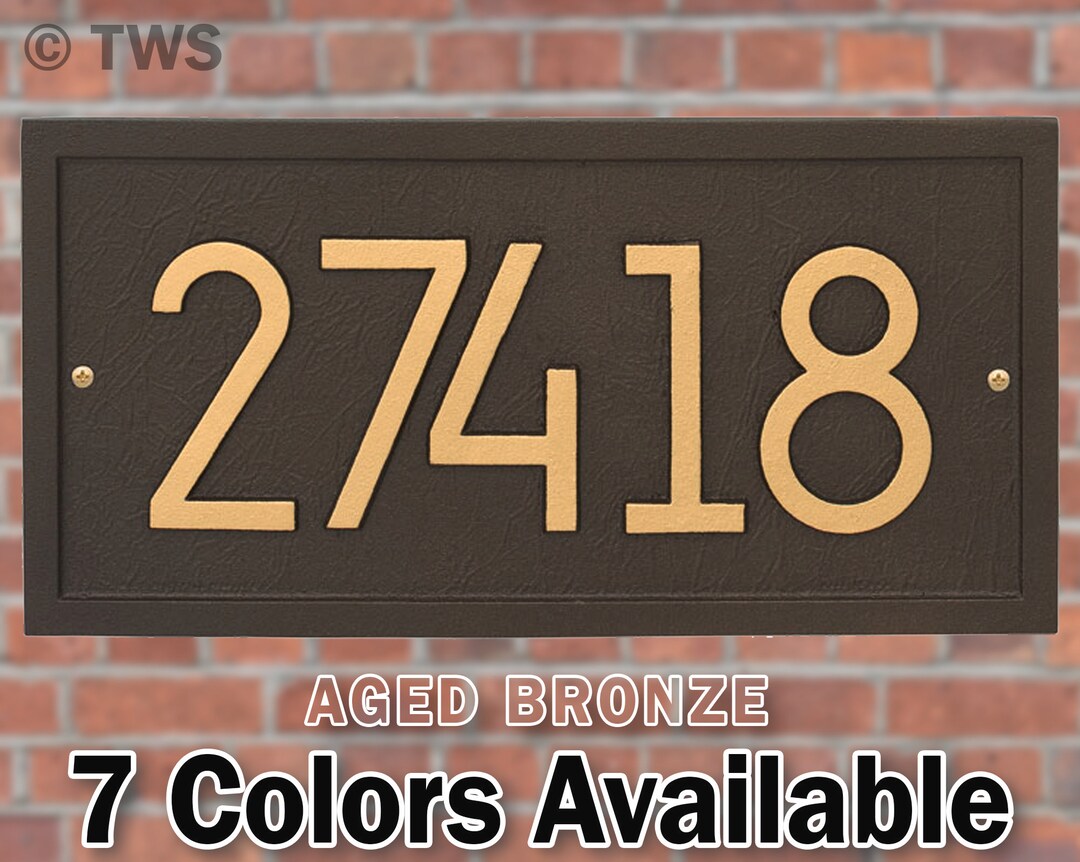 Rectangle Modern Personalized House Numbers Plaque - Solid Frame - Cast ...