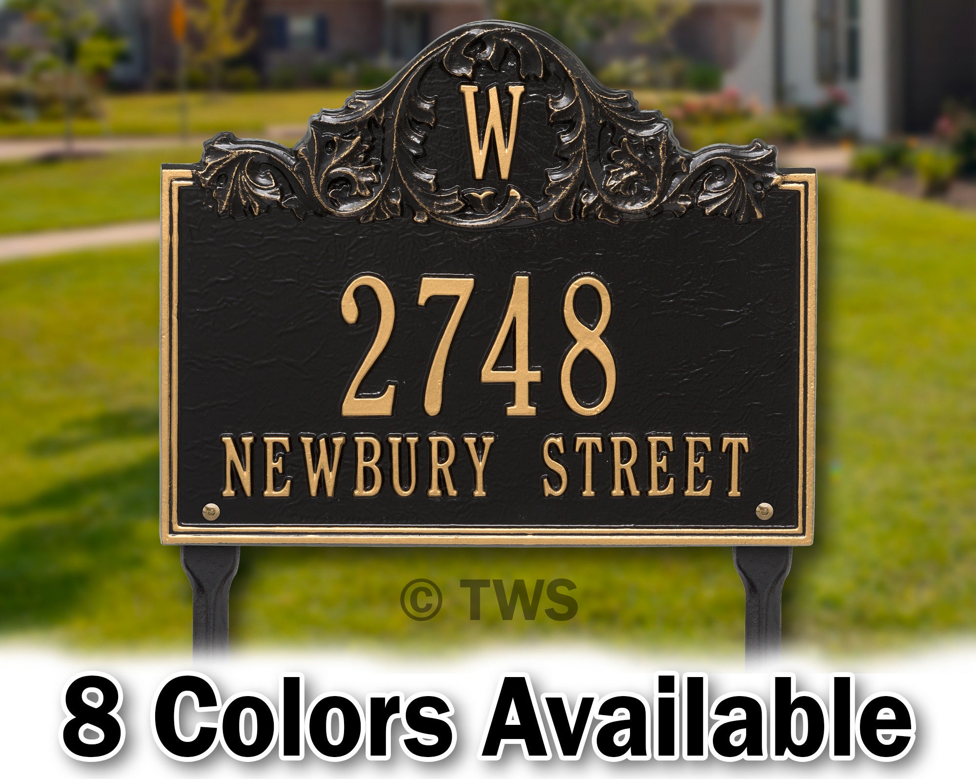 Monogram Lawn Address Plaque - Personalized Metal Cast Aluminum Sign ...