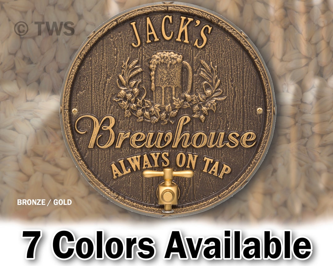 Oak Barrel Beer Pub Plaque Cast Solid Aluminum Personalized Craft Beer ...