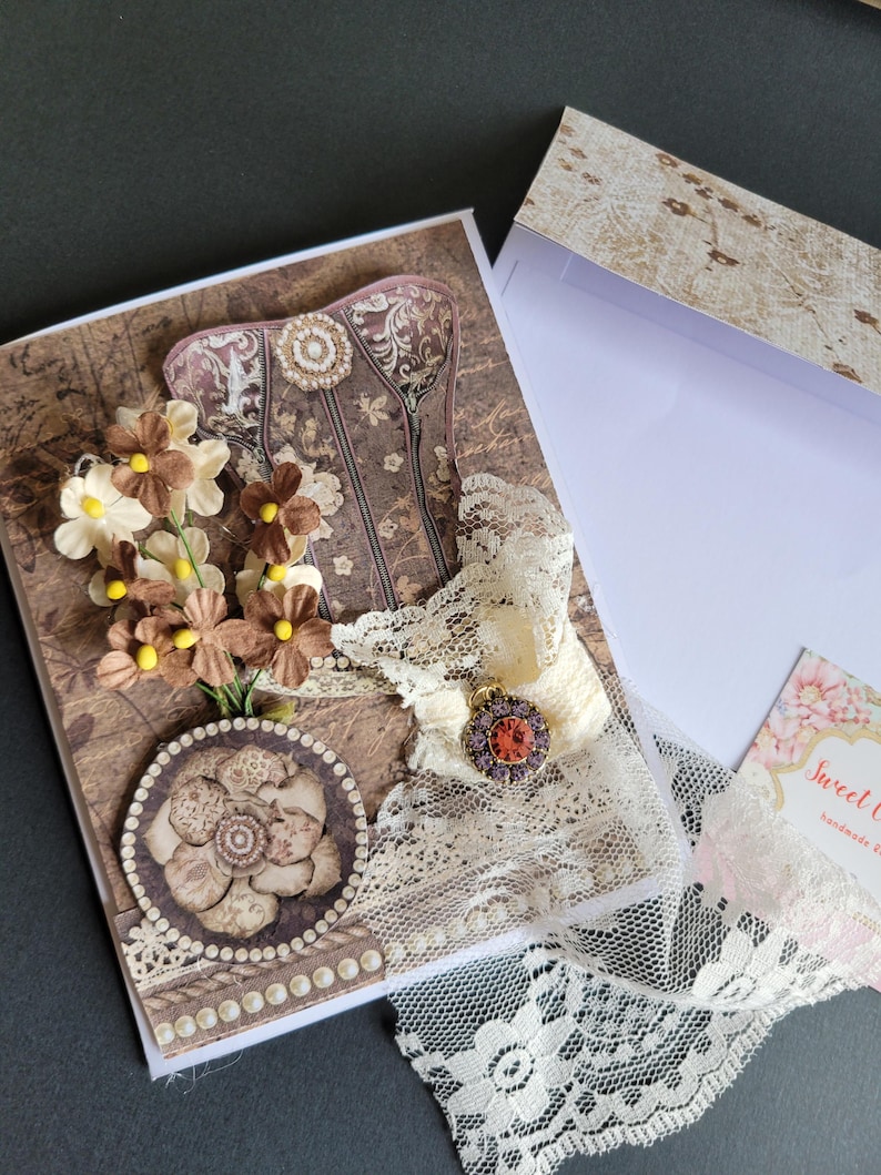 Shabby Chic Greeting Card: Vintage Lace, Floral Accents & Tags - Etsy