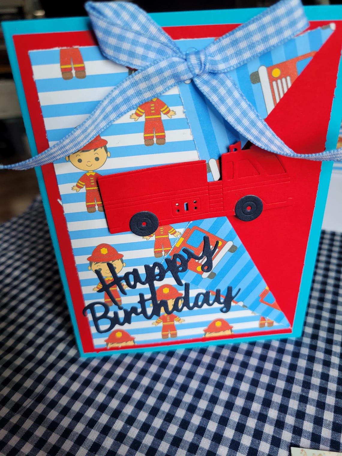 Personalized Firefighter Birthday Card: Handmade Fire Truck Design - Etsy