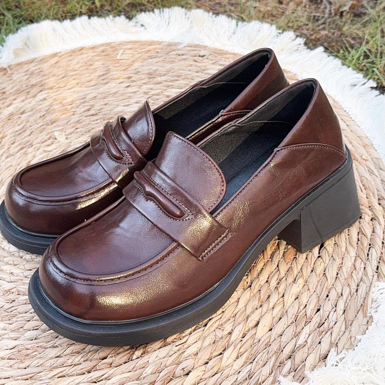 Handmade Black and Brown Women's Loafers, Platform Flats, Square Toe ...