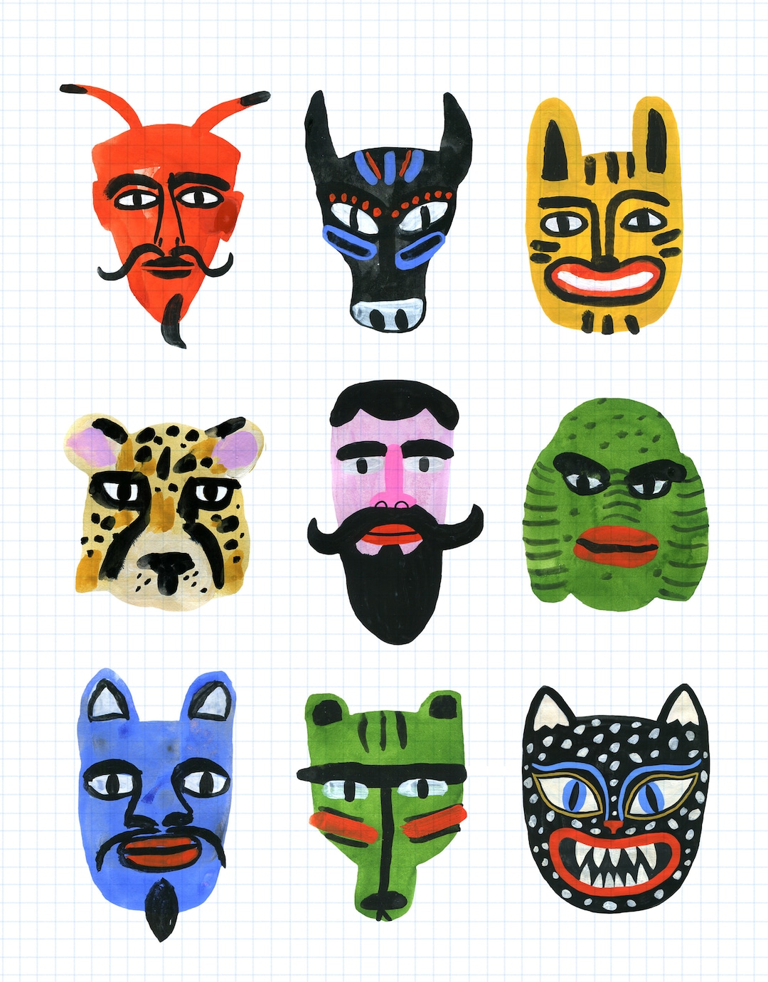 Masks Art Print by Colin Walsh - Etsy
