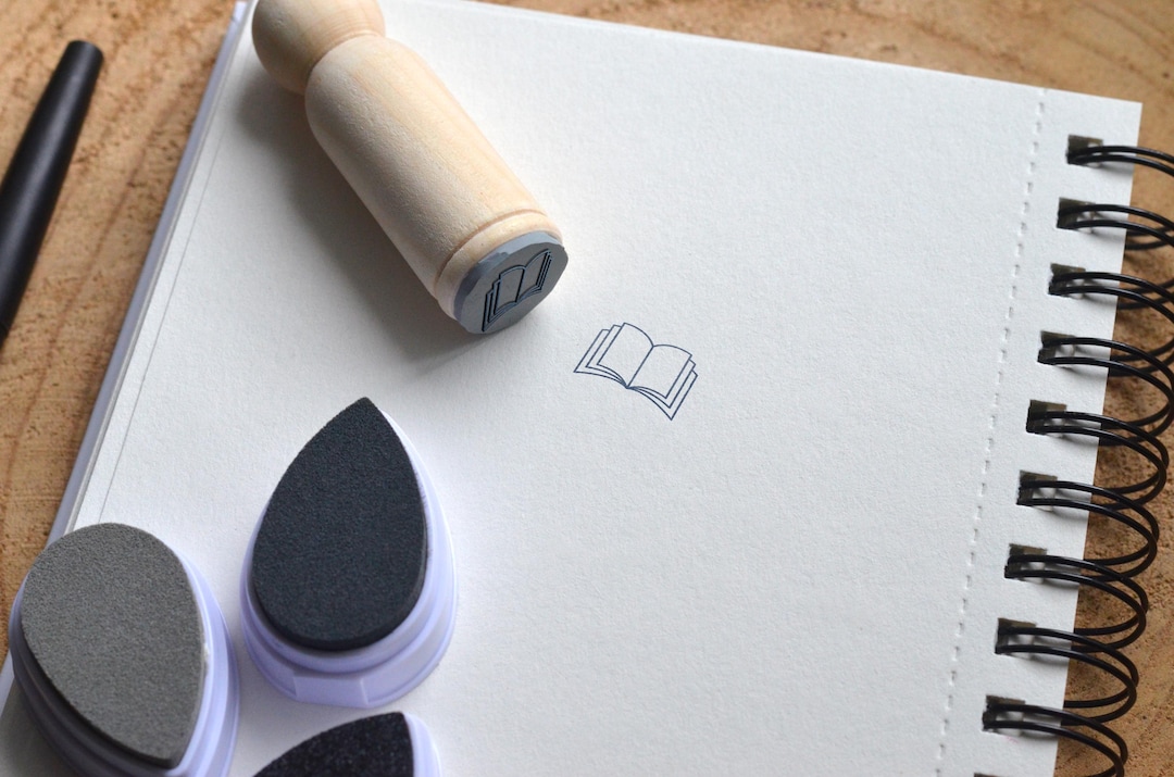 Open Book Stamp. Book Reading Ink Stamp. Reader and School Stamp. Book ...