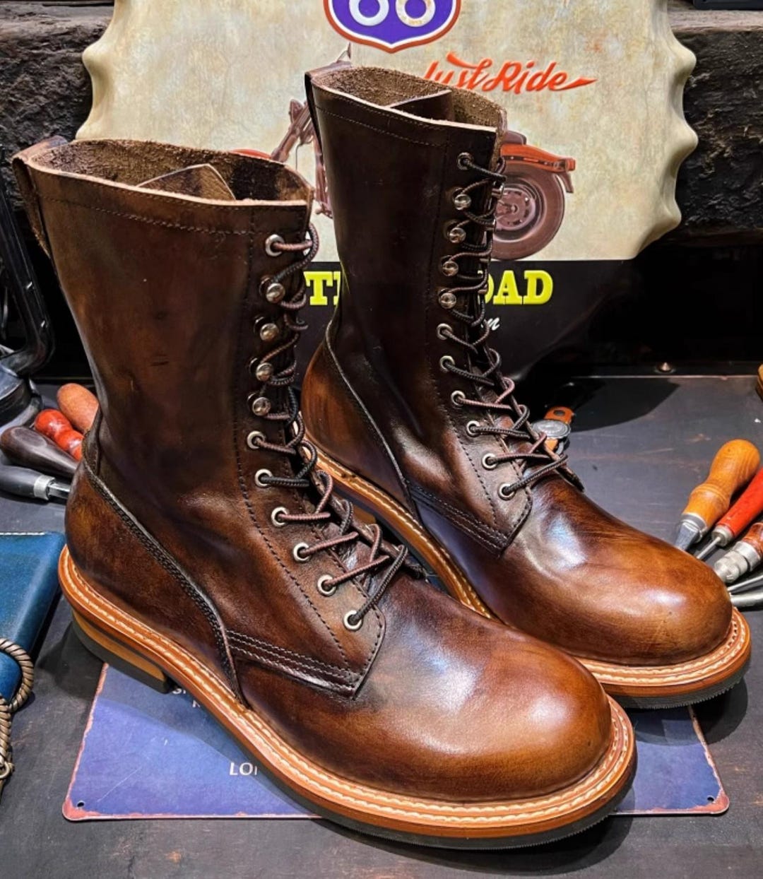 Retro Brown Leather Motorcycle Boots: Men's High Top Riding Boots - Etsy