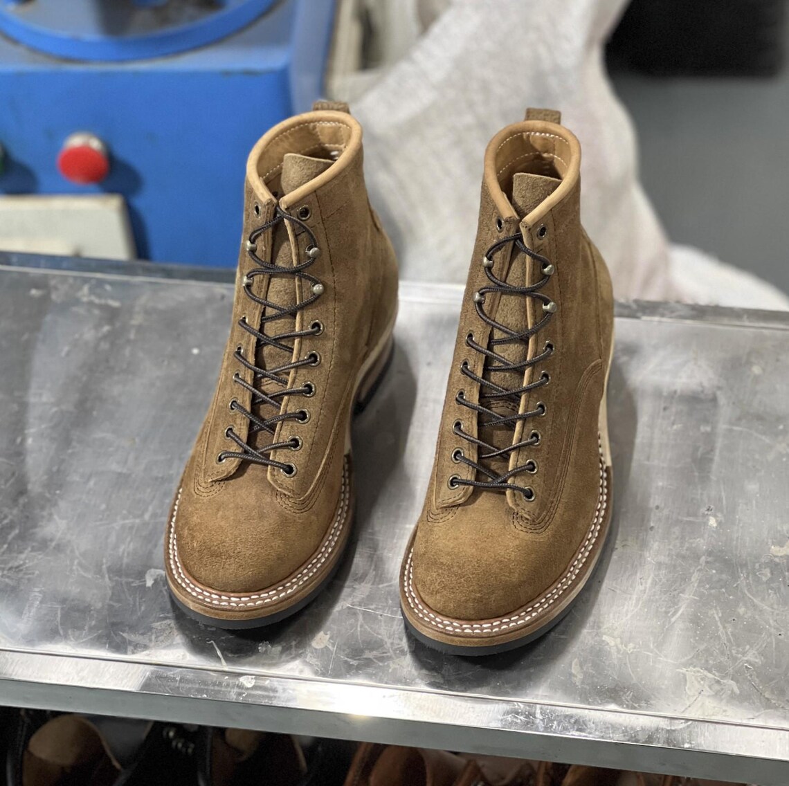 Handmade Goodyear Brown Suede Work Boots Full Grain Cowhide Retro Mid ...