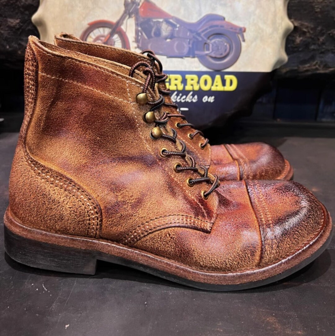 Handmade Suede Leather Desert Paratrooper Boots Distressed Large Cap ...