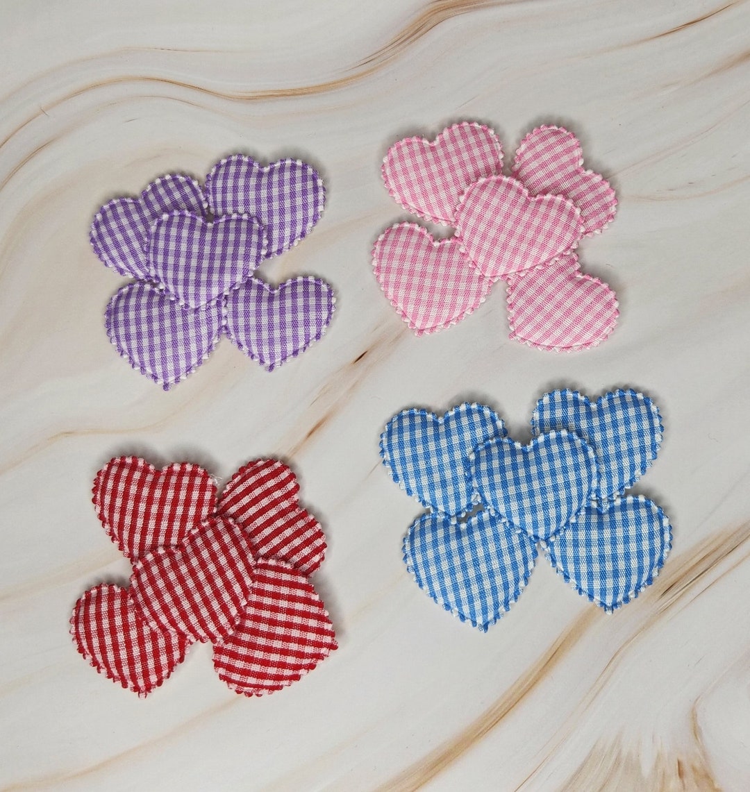 20 Gingham Hearts Patch Padded Appliques (5 of Each Purple, Pink, Red ...