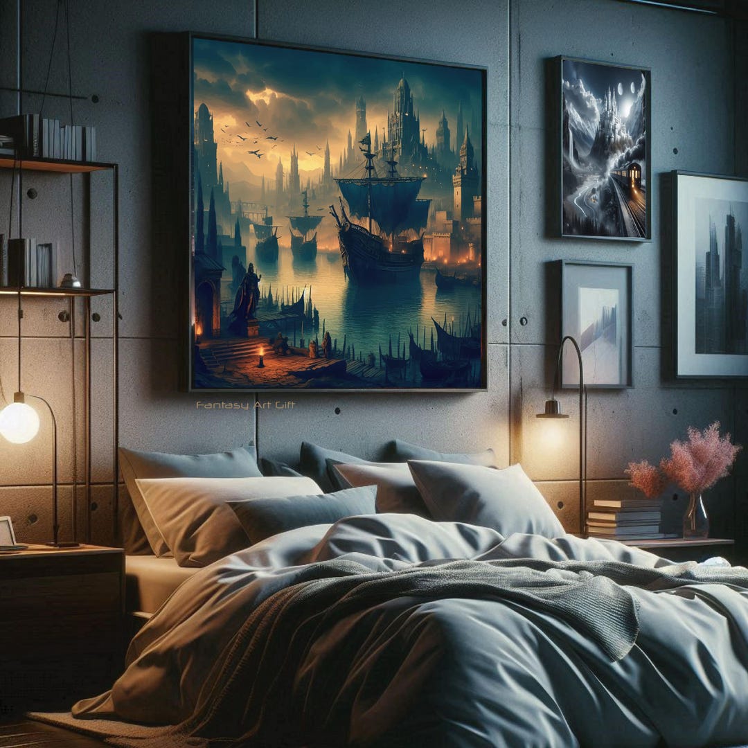 Fantasy Trading Port Artwork | Hyper-realistic Painting Digital Print ...