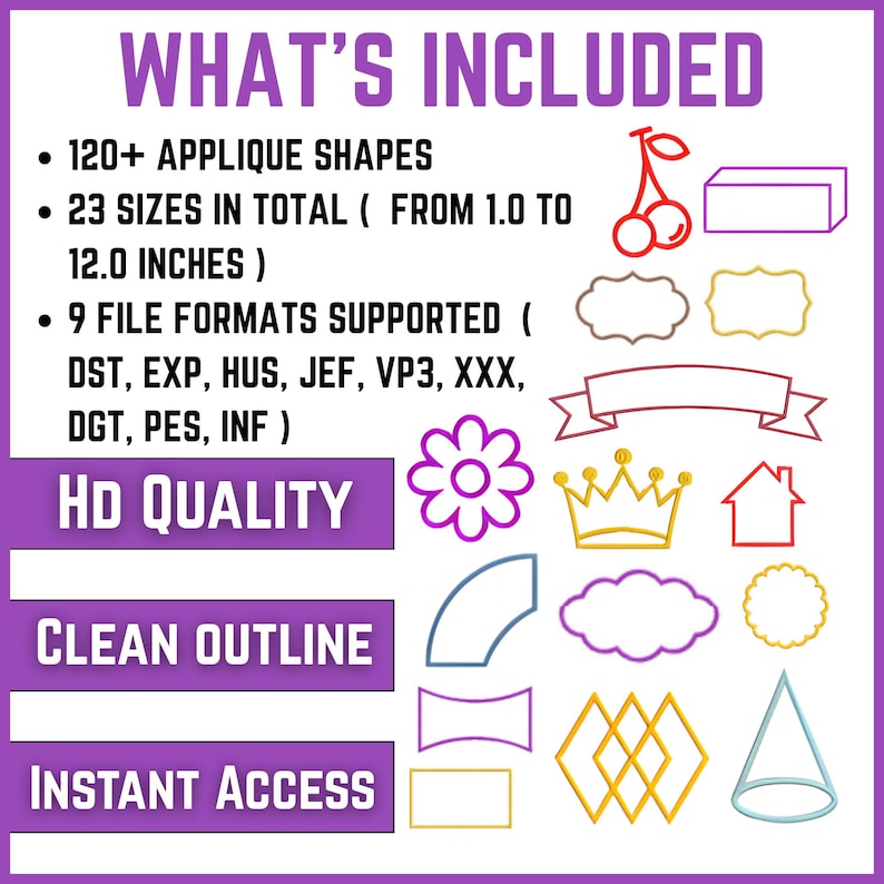 Multi Shapes Applique Designs | 120+ Embroidery Files (digital Download ...