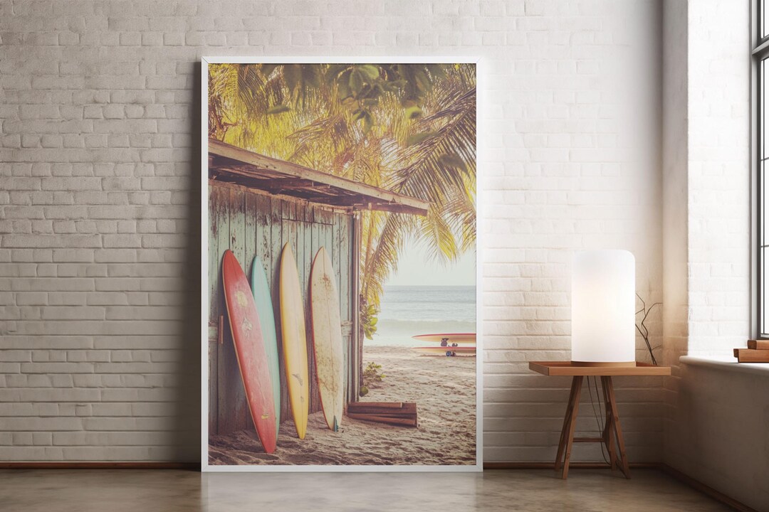 Vintage Surf Shack Print | Retro Beach Photography | Classic Longboards ...
