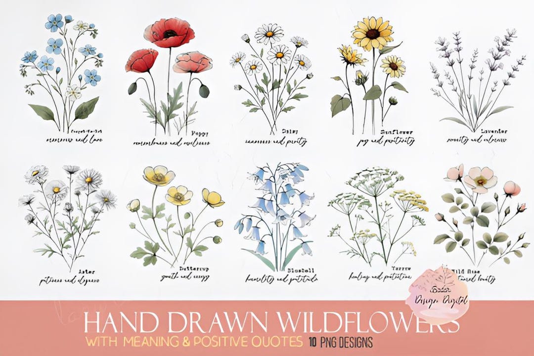 Watercolor Wildflower Clipart Bundle: Hand-drawn Floral PNG, Digital ...