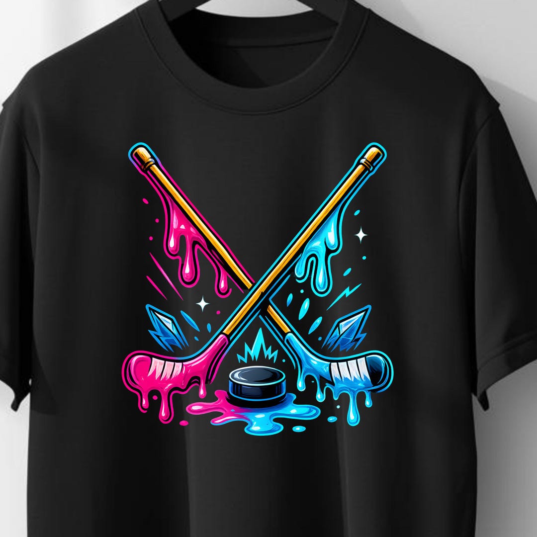 Neon Drip Hockey Sticks PNG, Retro Vaporwave Ice Hockey Design ...