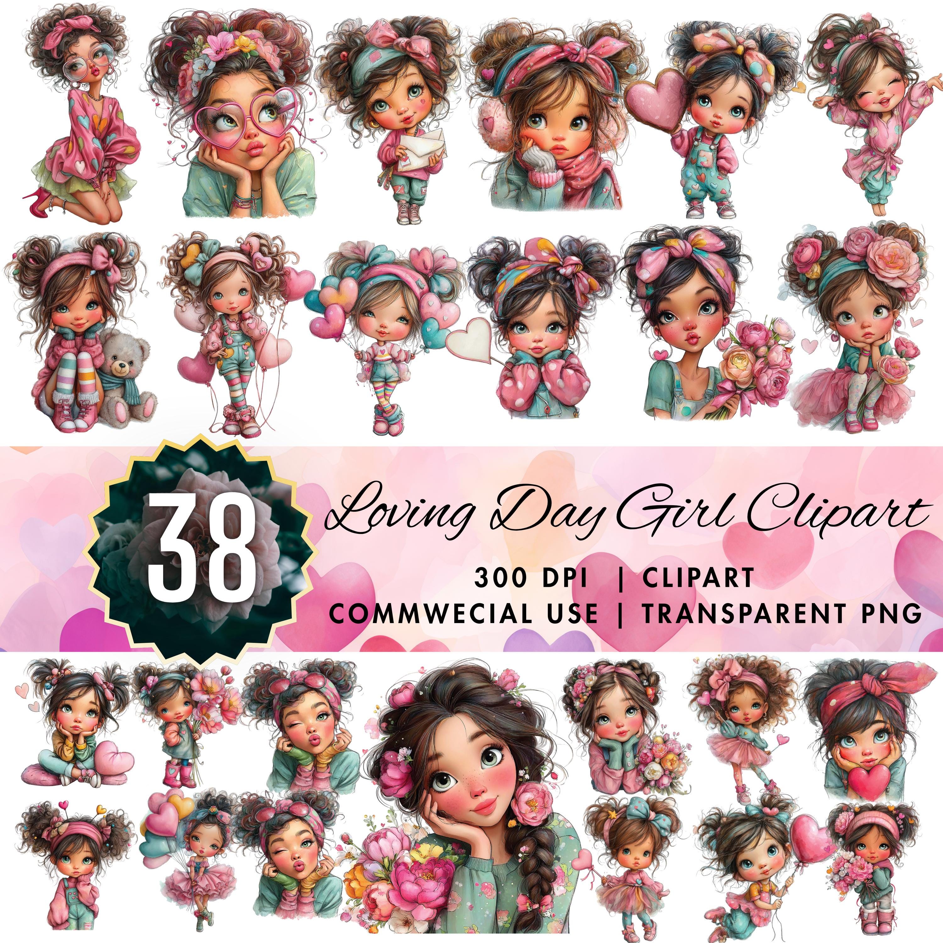 38 PNG Valentine’s Day Girl Clipart Bundle, Cute Chibi Girls With ...