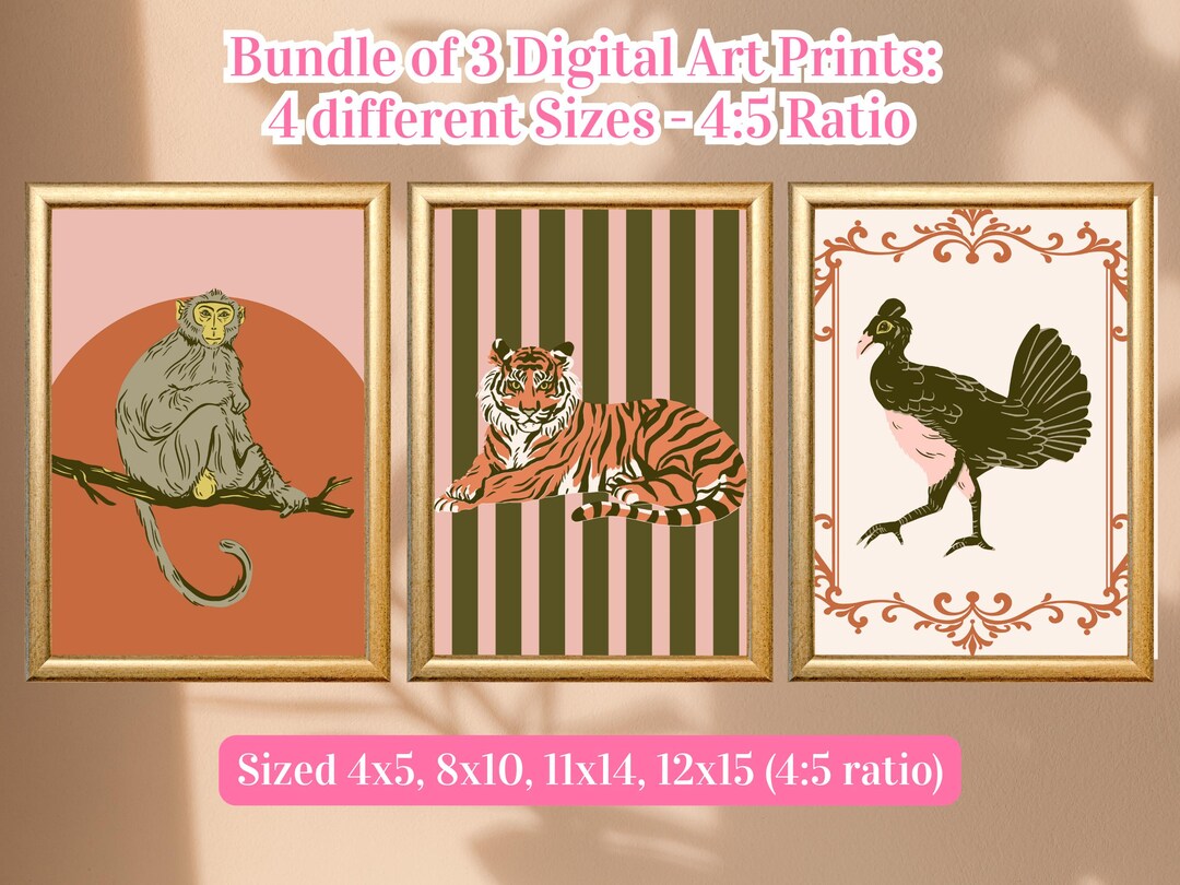 Vintage Jungle Animal Art Print Bundle–set of 3 Digital Downloads ...