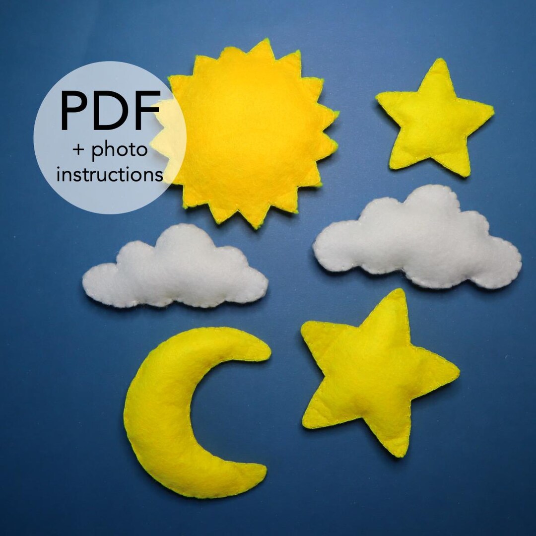 Sun, Moon, Clouds and Stars Sewing Pattern | Simple Instructions ...