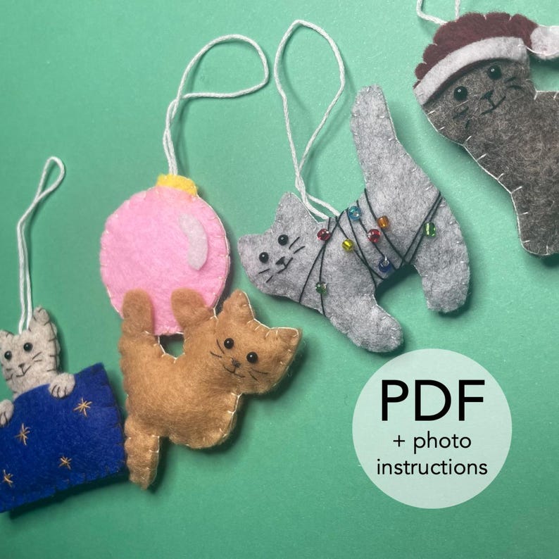 Cat Christmas Ornaments Sewing Pattern | Simple Instructions PDF Gift ...