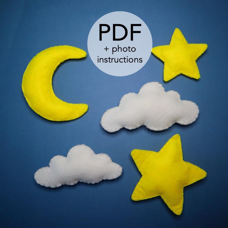 Sun, Moon, Clouds and Stars Sewing Pattern | Simple Instructions ...