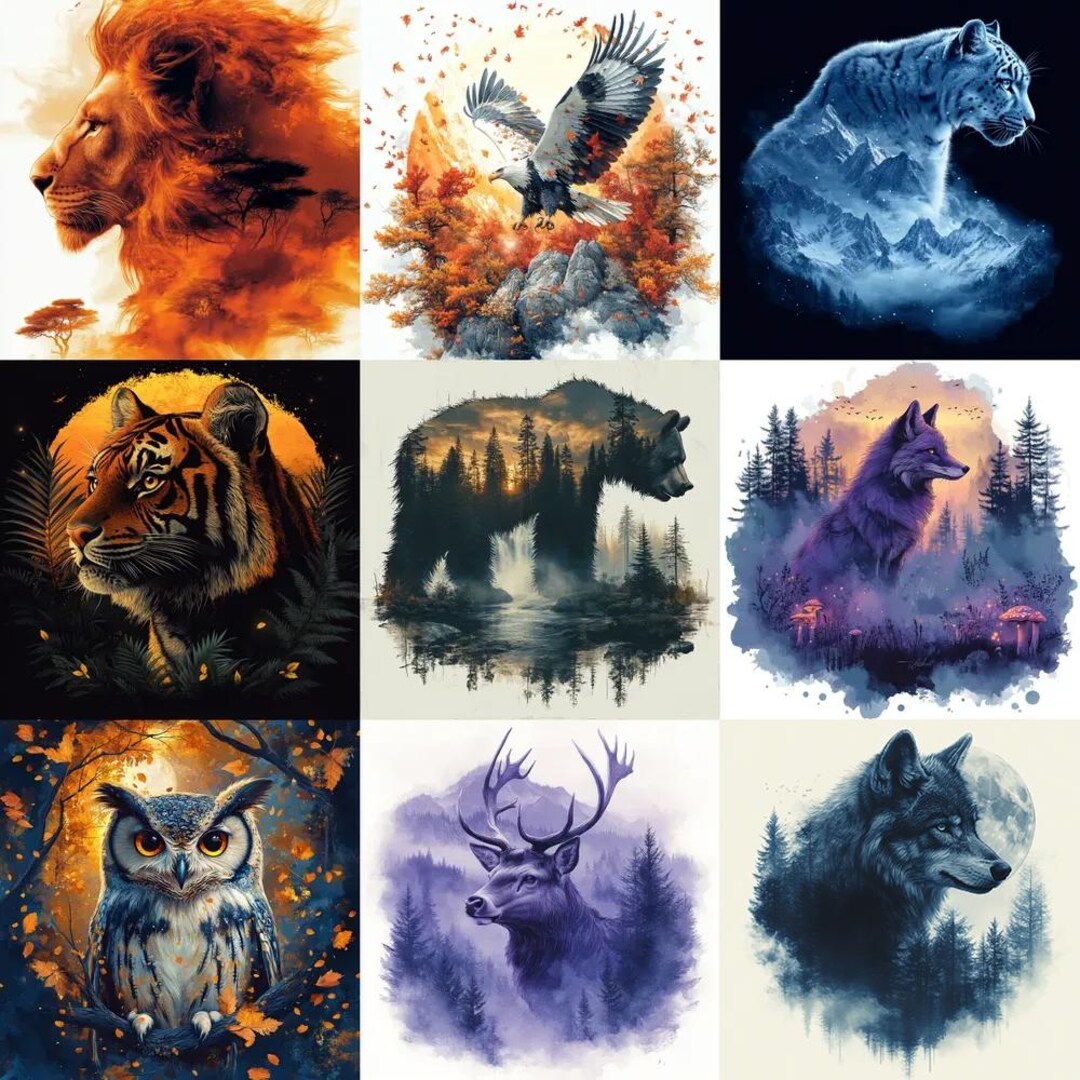 Midjourney Prompt Double Exposure Animal Stickers, Artistic Wildlife ...